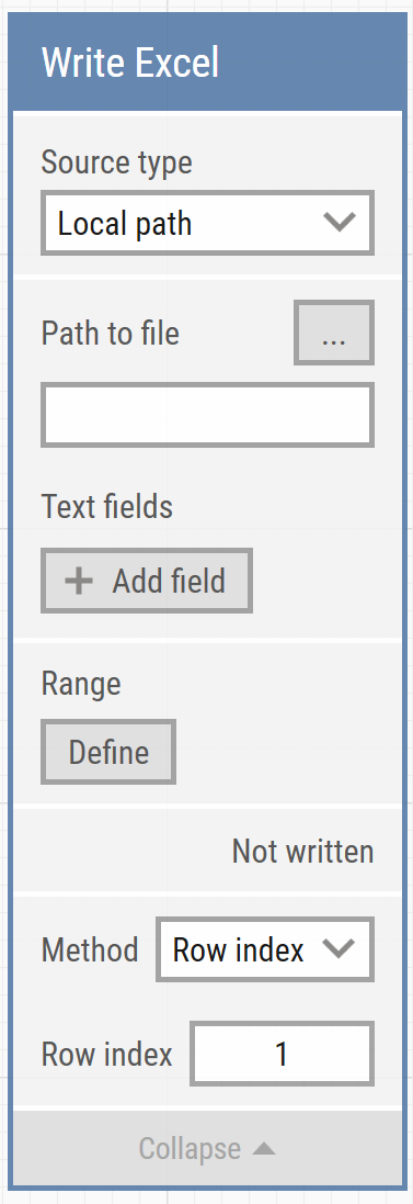 Write Excel | Data-driven Building Blocks | Leapwork Documentation